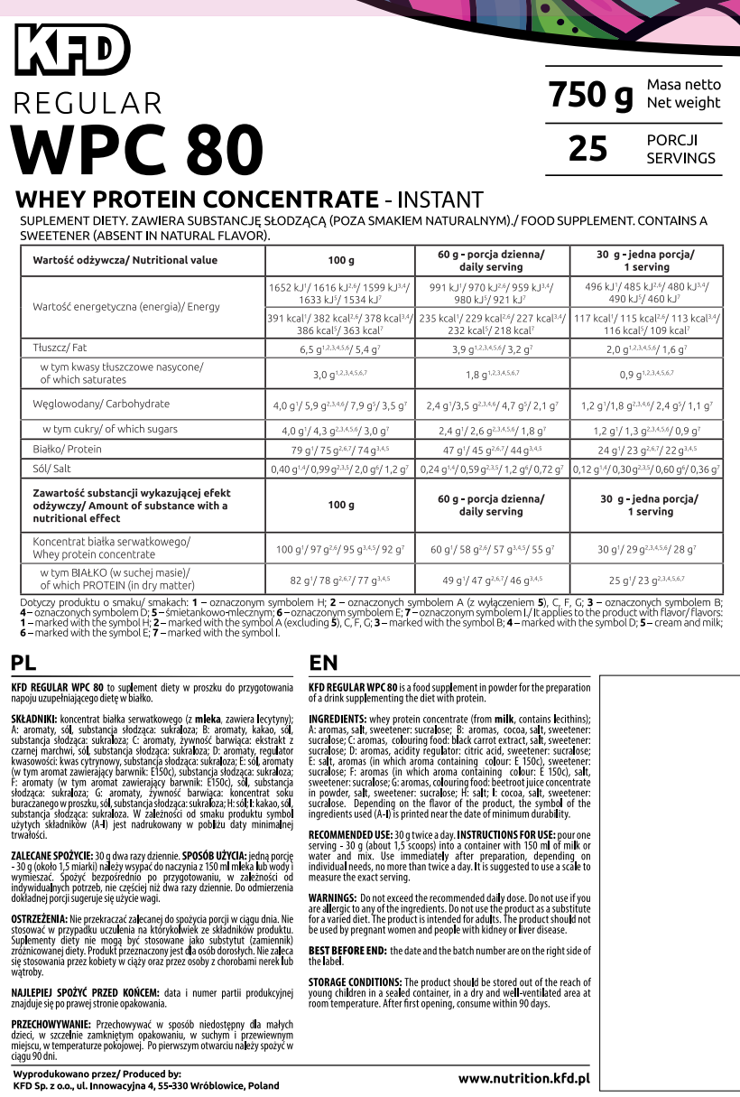 KFD REGULAR WPC 80 (instant) - Białko - 750g