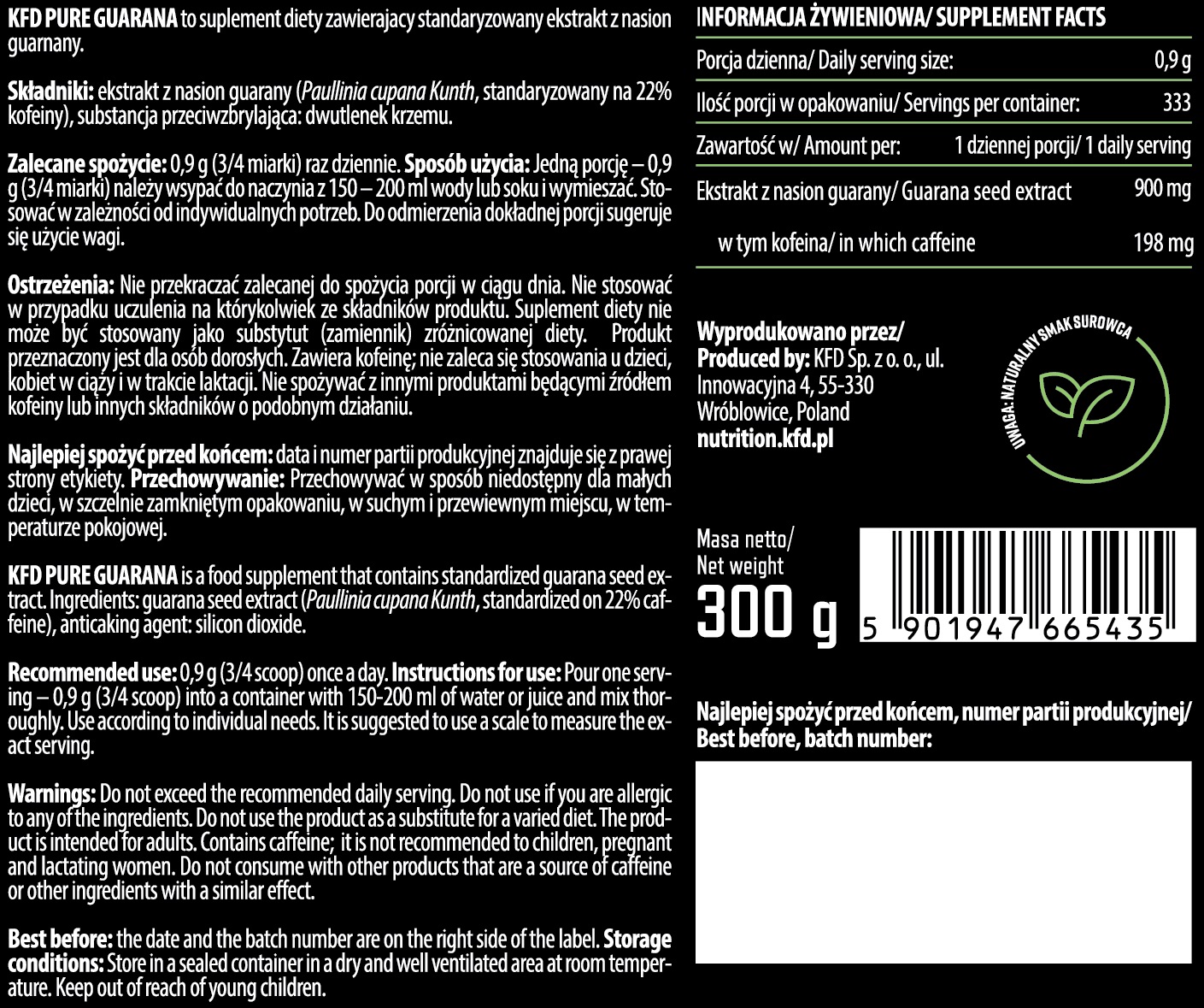 KFD Pure Guarana + 300 g