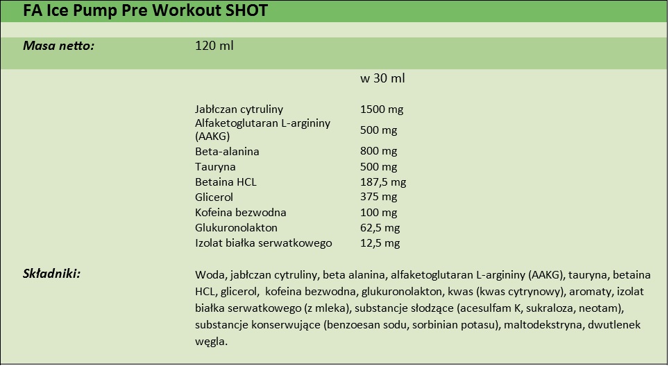 FA Ice Pump Pre Workout SHOT 120 ml